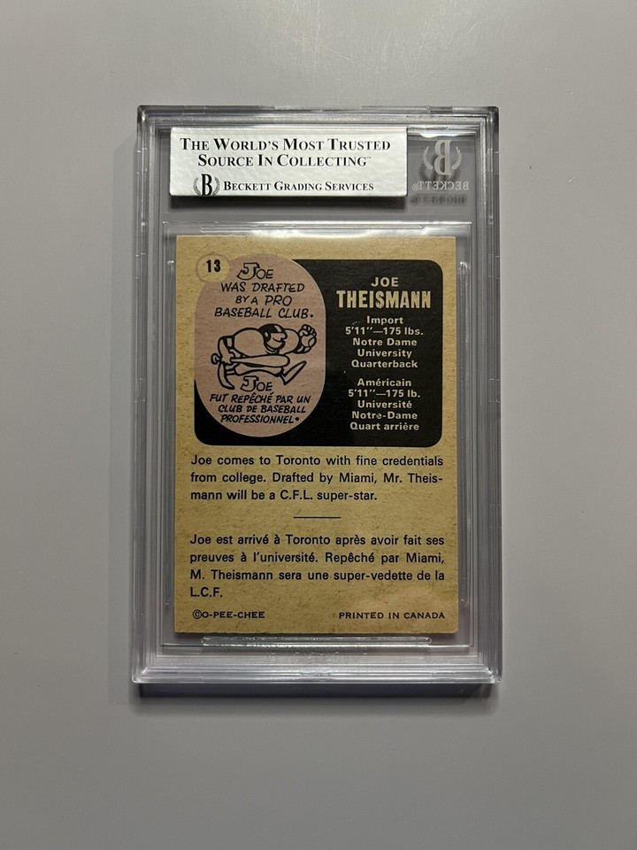 1971 O-Pee-Chee CFL Joe Theismann Rookie Card Auto XRC BAS Certified | eBay