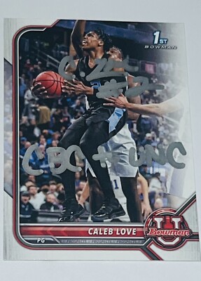 2021-22 Caleb Love Signed "CBC to UNC" Inscribed 1st Bowman Card #80 ...