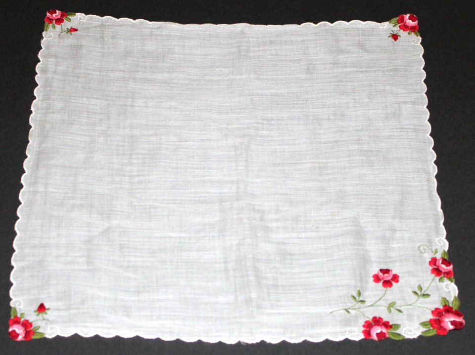 Embroidered Fancy Ladies Handkerchief Floral Corners Scalloped Edges 12 ...