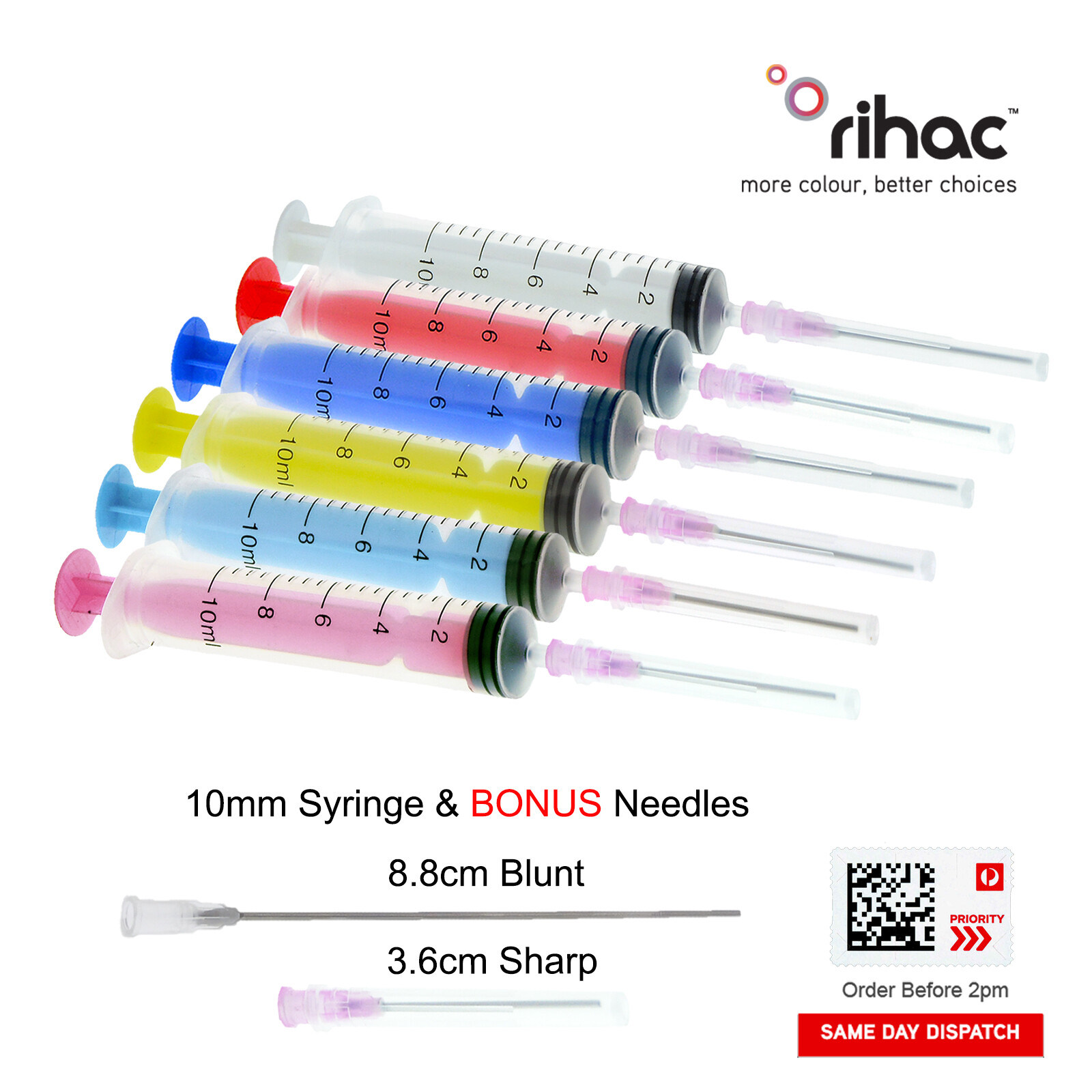 10ml Coloured Syringe + Needles Refill Ink Cartridges & CISS Inkjet ...