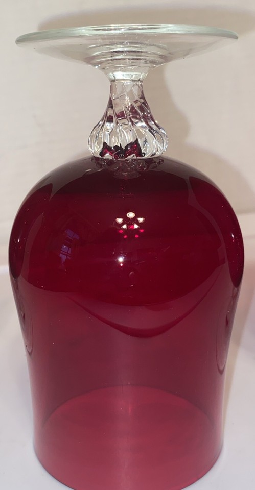 3- Colony Red Ruby Glass Iced Tea Glasses Footed Twisted Clear Stem ...