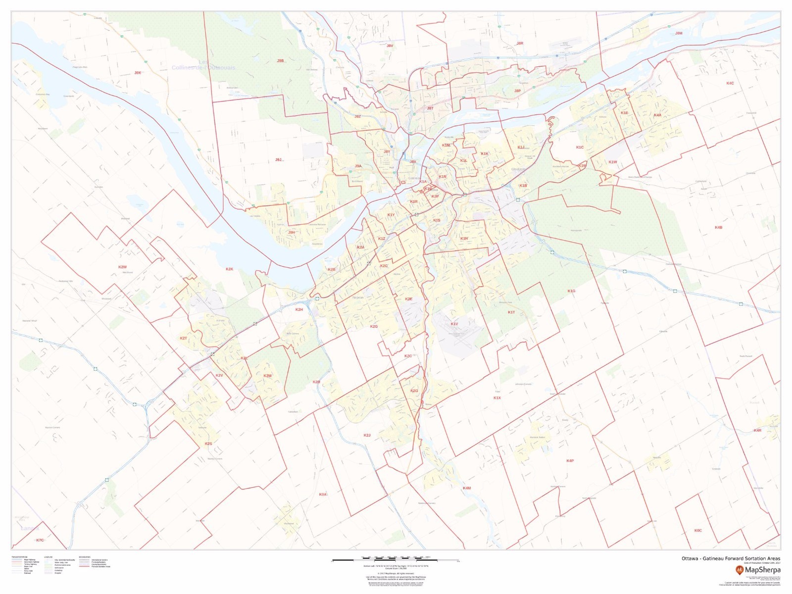 Ottawa - Gatineau Postal Code FSA Laminated Wall Map (MSH) | eBay