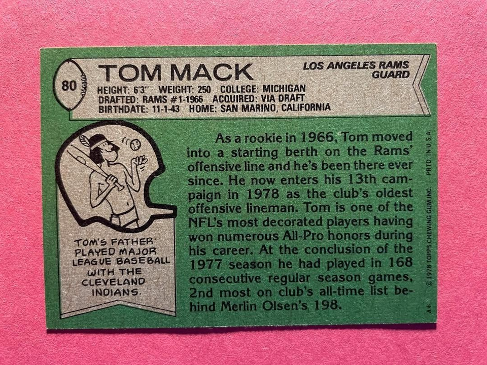 SIGNED TOM MACK AUTOGRAPHED 1978 TOPPS FOOTBALL CARD - RAMS - HOF | eBay