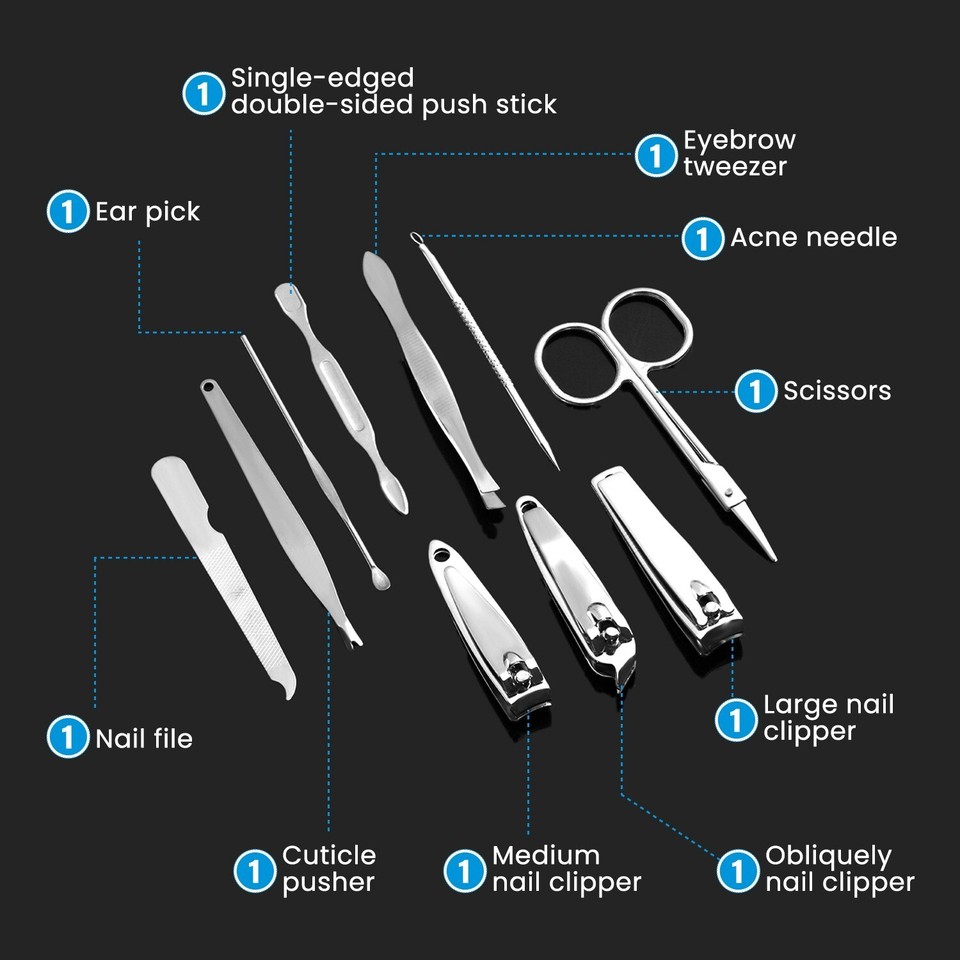 10pcs Nail Care Kit Cutter Set Clippers Manicure Pedicure Cuticle Tool ...