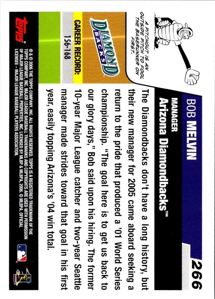 2006 Topps Bob Melvin #266 Arizona Diamondbacks Baseball Card | eBay