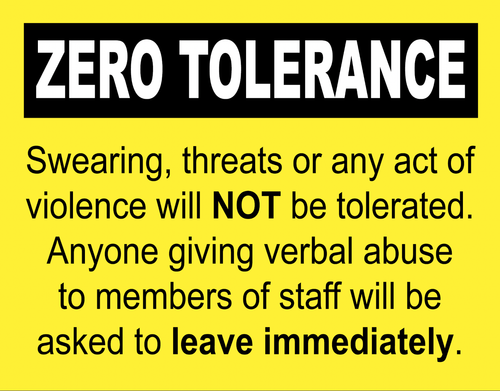 Sign Adhesive Sticker Decal Notice Business Zero Tolerance Abuse ...