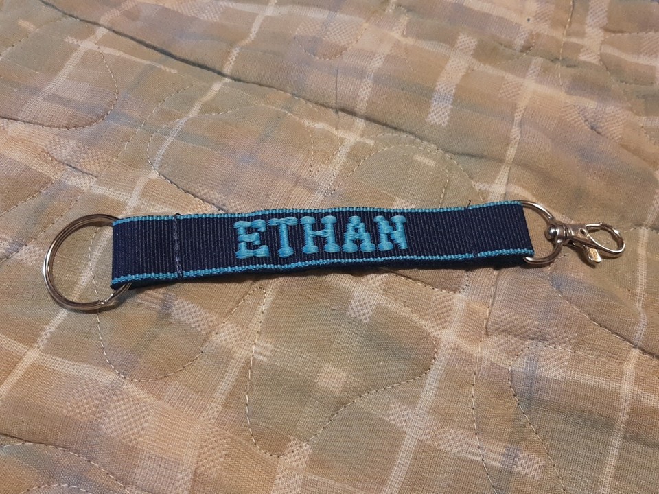 ETHAN Embroidered Name Strap Key Ring, Keychain with Clasp (BLUE) | eBay