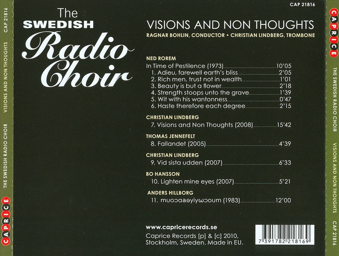 SWEDISH RADIO CHOIR/RAGNAR BOHLIN VISIONS AND NON THOUGHTS NEW CD ...