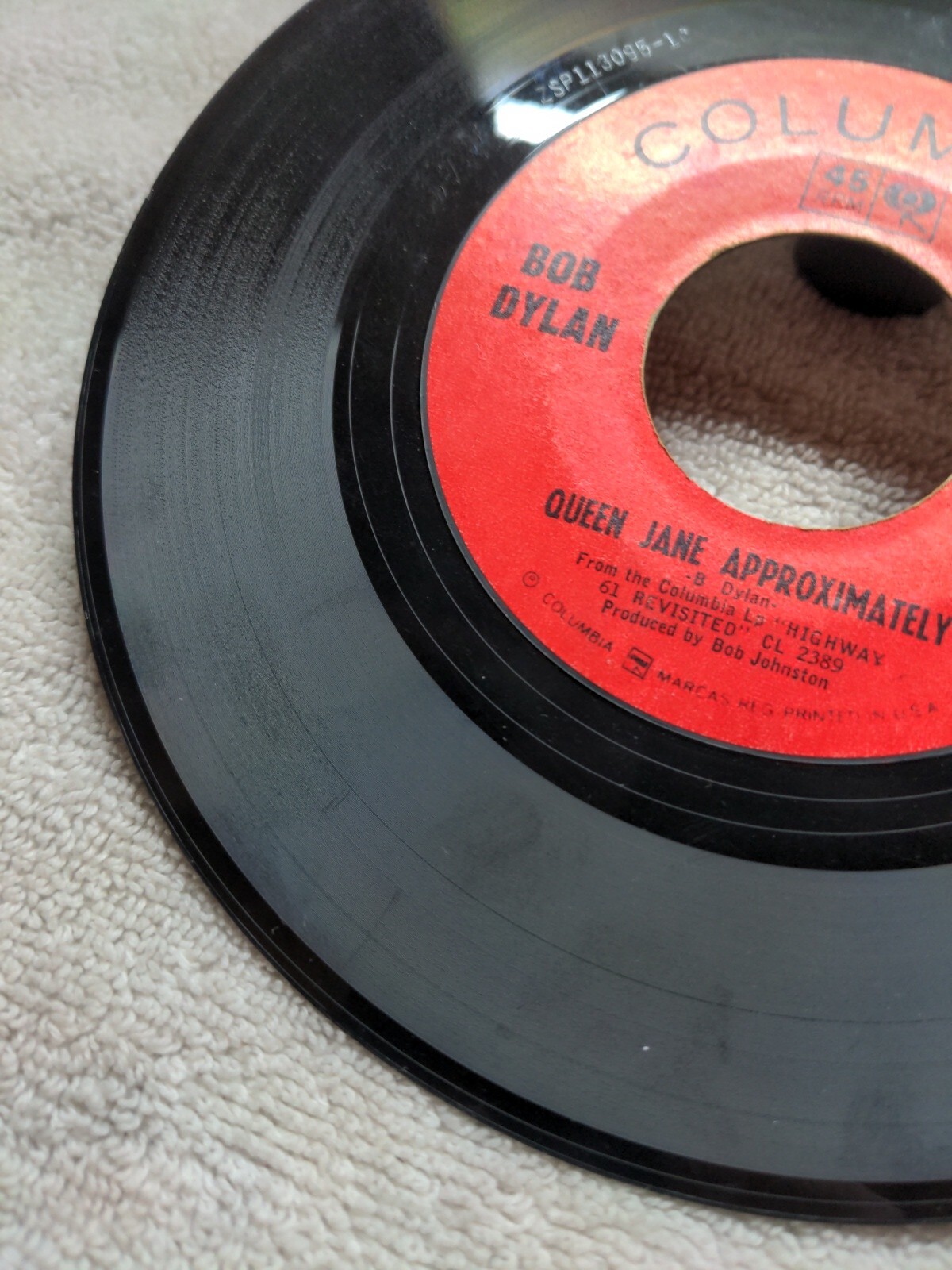 45 RPM Queen Jane Approximately One of Us Must Know Bob Dylan Columbia ...