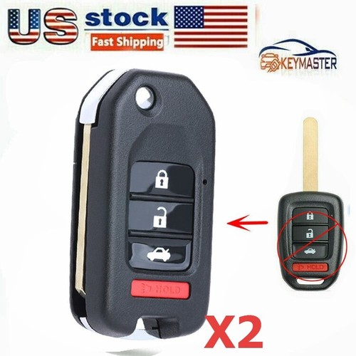2X Upgraded Flip Remote Key Shell Case Fob for Honda Accord Civic 2013 ...