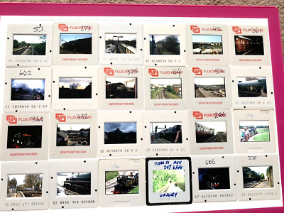 24 ORIGINAL STEAM RAILWAY TRAIN LOCOMOTIVE COLOUR SLIDES, B.R,S.R ...