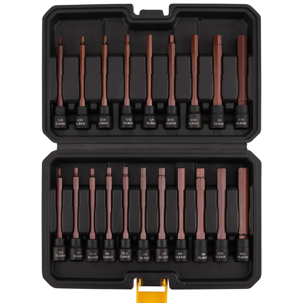 ELEAD 20Pc Extra Long Hex Bit Socket Set SAE Metric Allen Key Sockets 3 ...