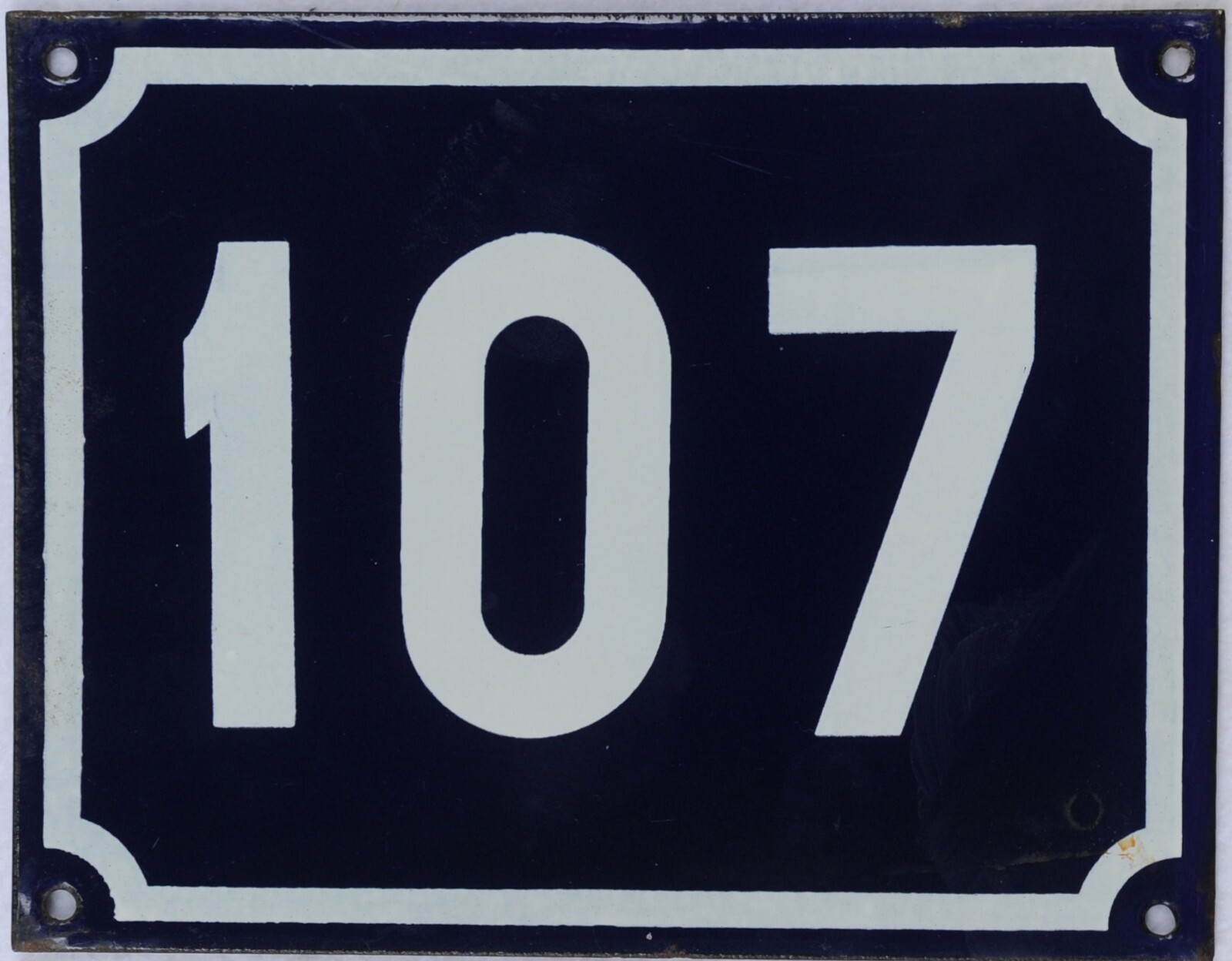 Large old blue French house number 107 door gate plate plaque enamel ...