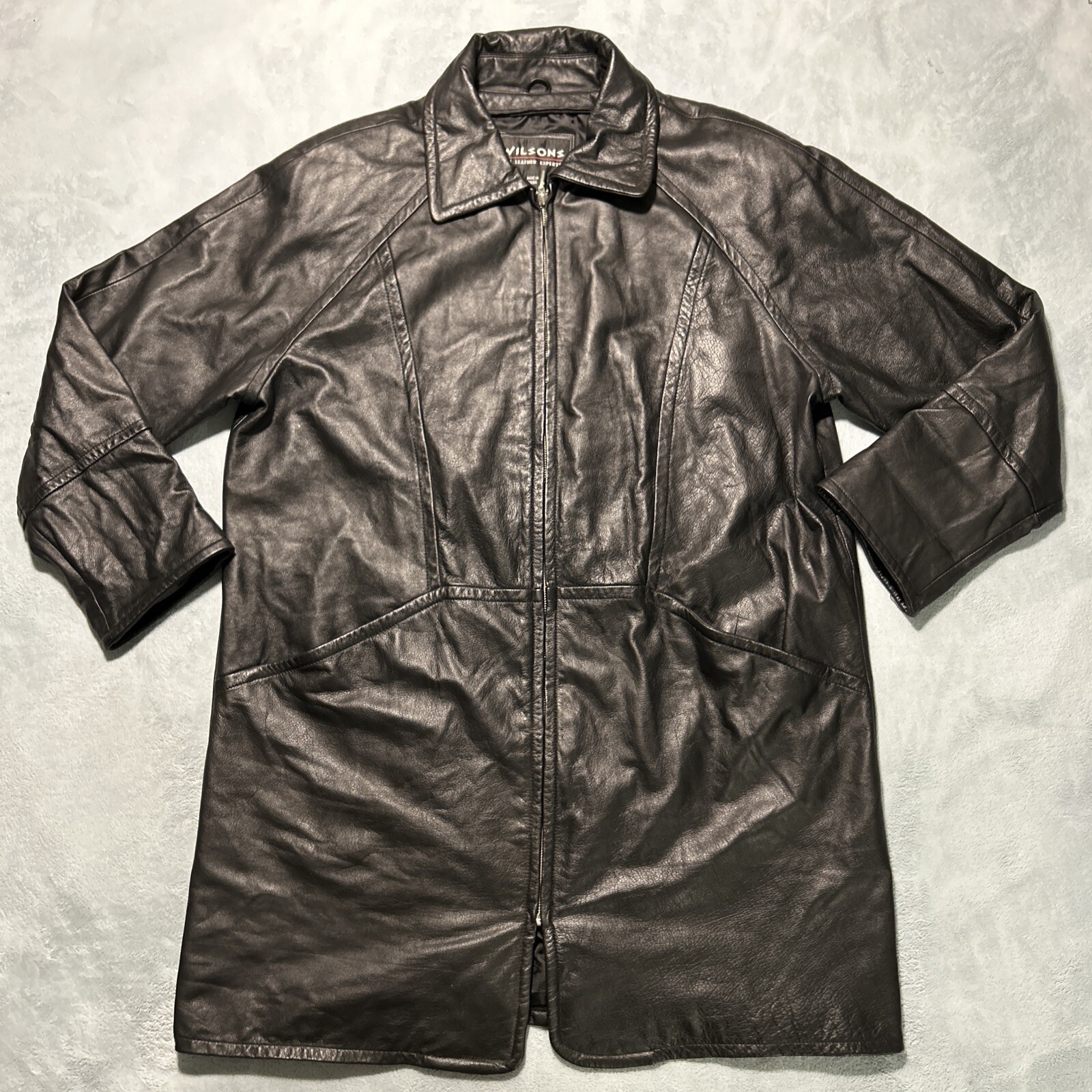 Wilsons Leather Trench Coat Full Zip Up Mans XL Extra… - Gem