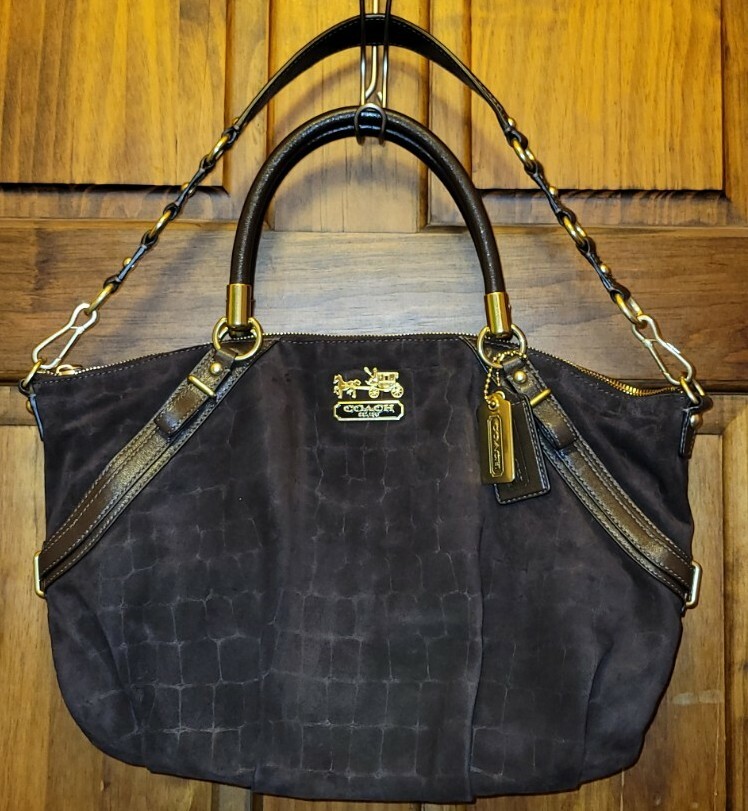 Coach Madison Sophia Brown Crocodile Embossed Suede L… - Gem