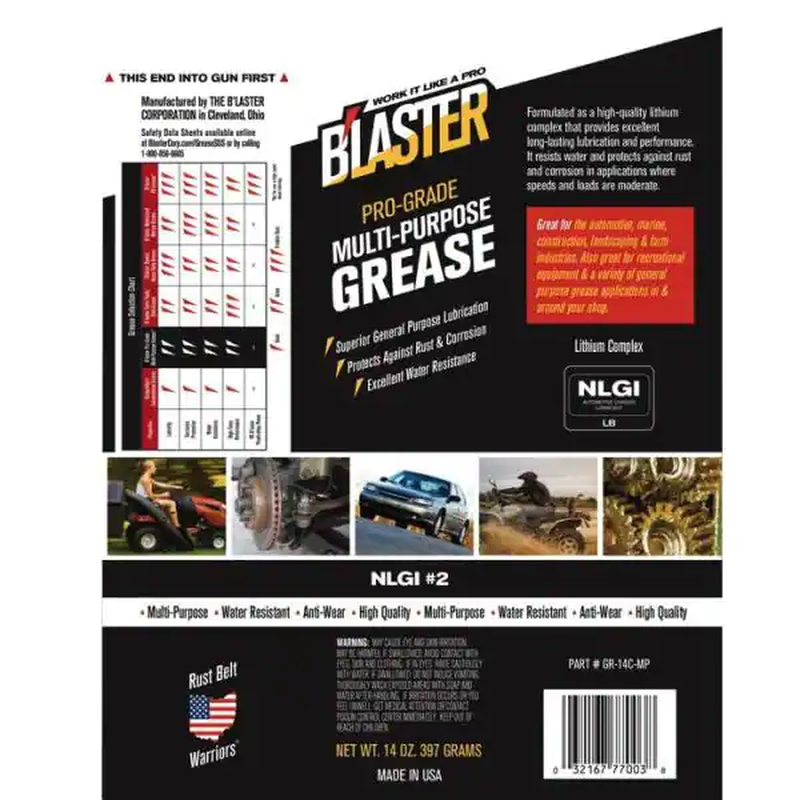 Blaster Multi-Purpose Grease Cartridge Pro-Grade 14 Oz. Lubricant Axle ...
