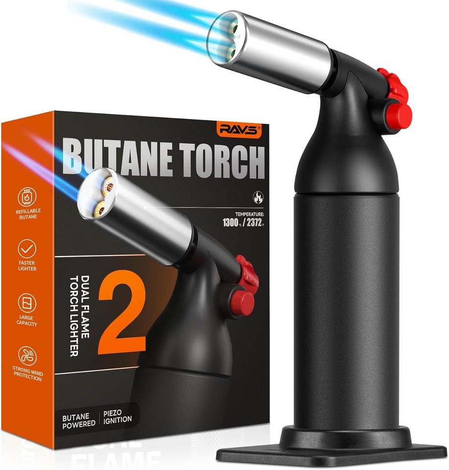 Butane Torch, Dual Flame Kitchen Torch Lighter for Creme Brulee with ...