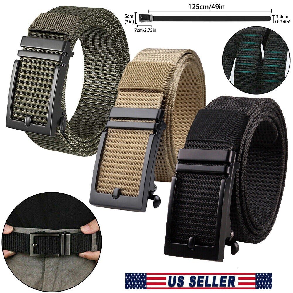 Mens Ratchet Belt Nylon Web Belts for with Automatic Slide Buckle ...
