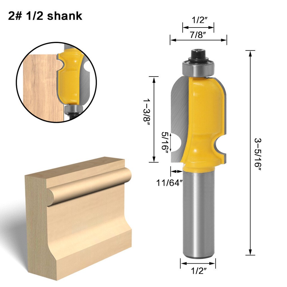 1/2" Shank Casing Base Molding Router Bit Woodwork Tenon Cutter Set W ...