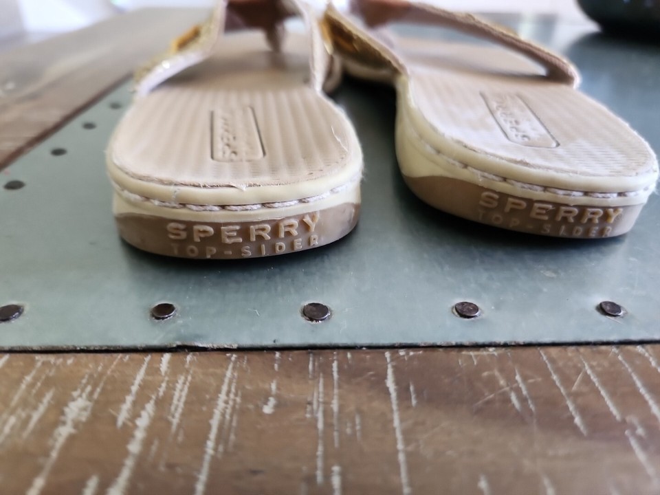 Sperry Seafish Gold Neutral Women's Thong Deck Boat Sandals US Size 8 M ...