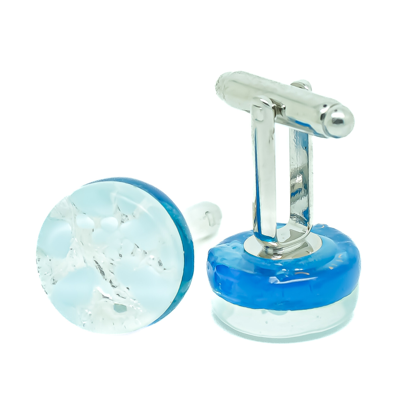Murano Glass Cufflinks Circular Silver Light Blue Venice Wedding | eBay