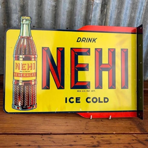 Vintage Authentic Drink NEHI Double Sided Flange Metal SIGN Soda Man ...