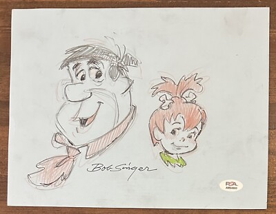 Fred Flintstone & Pebbles 8.5x11 Sketch Drawing & Signed Bob Singer PSA ...