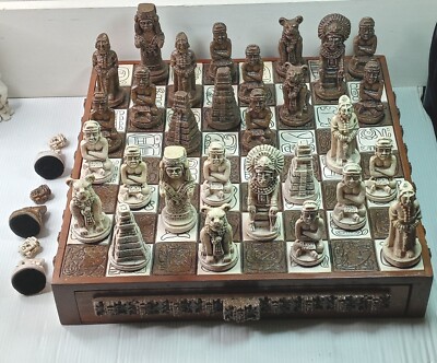 Aztec VS Spanish Conquistadors Mexican Chess Set 15"×15" Board READ ...