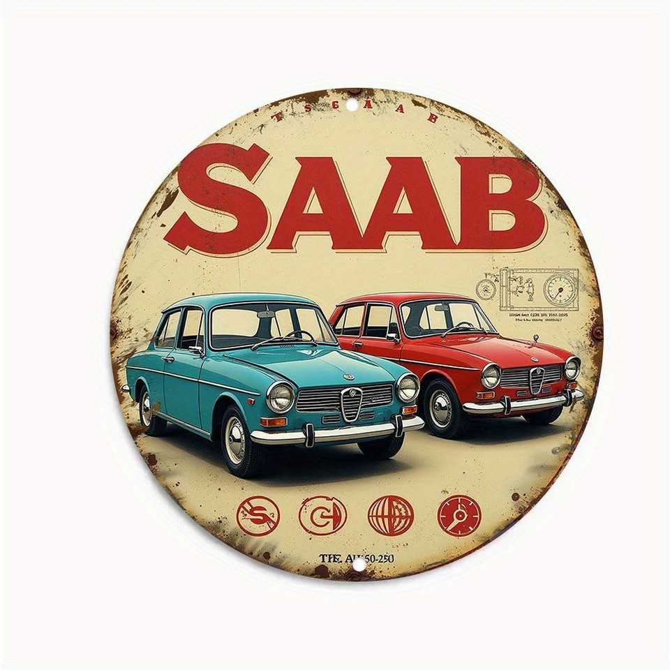 2D Flat, 1pc Vintage for SAAB Classic Car Tin Metal Signs Home Décor ...