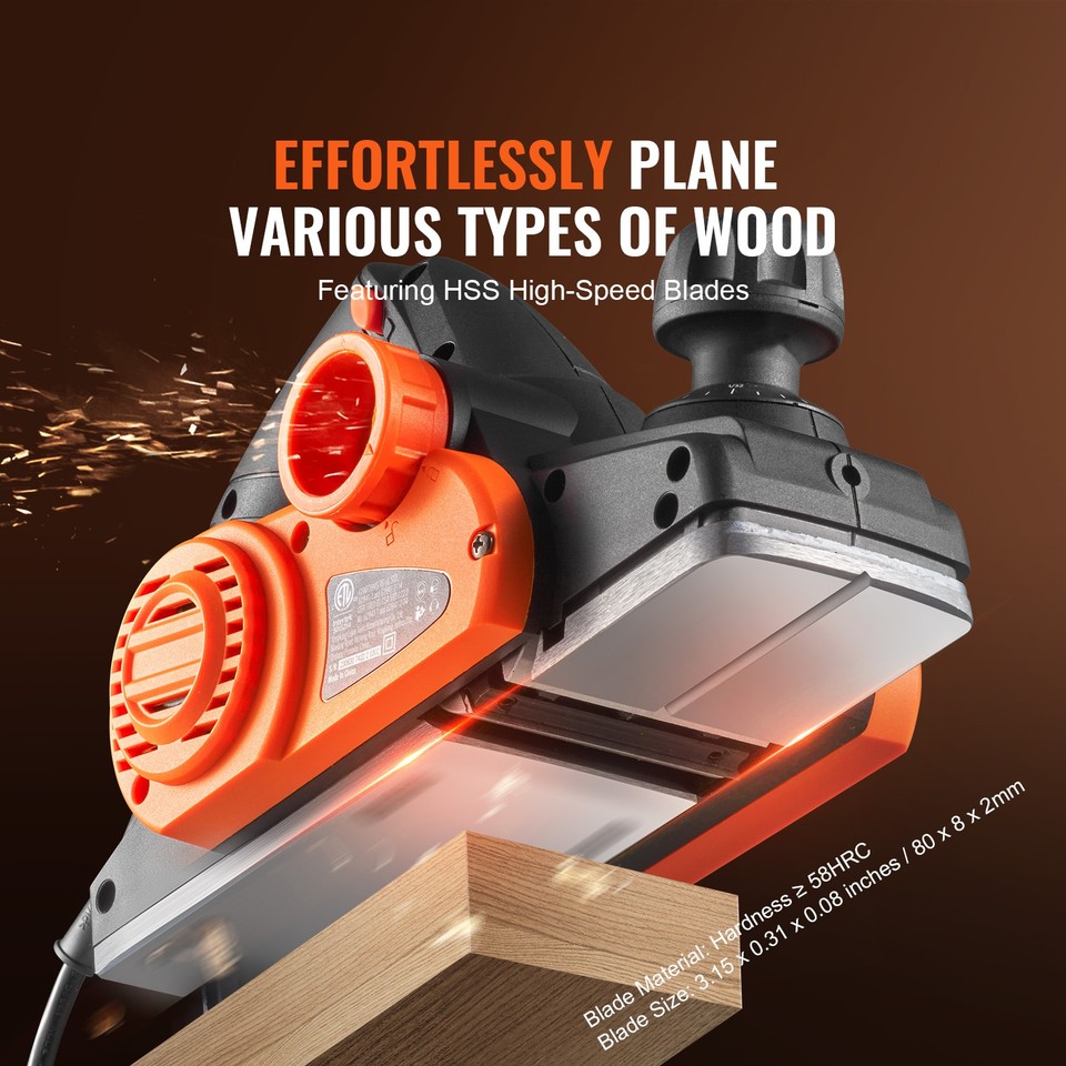 Hand Planer Corded Electric Hand Planer 3-1/4" 16500 RPM Woodworking ...