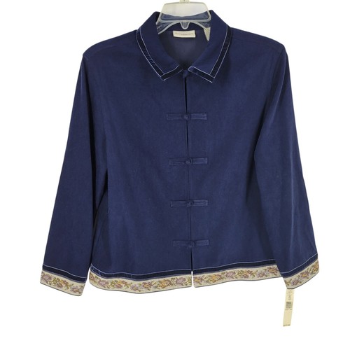 VTG Navy Mandarin Style Jacket 12P Button Front Retro Chic Folk Artsy ...