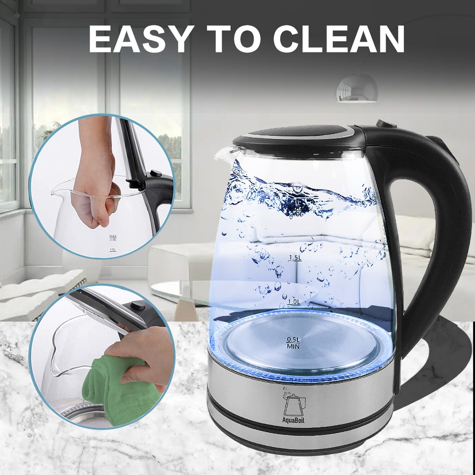 2L Electric Kettle Glass 360 Blue LED Illuminated Portable Jug 1800W | eBay