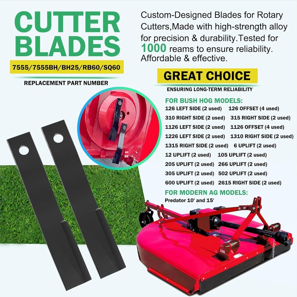 2 PCS Set Bush Hog Cutter Blade 7555 7555BH BH25 RB60 SQ60 Rotary Mower ...