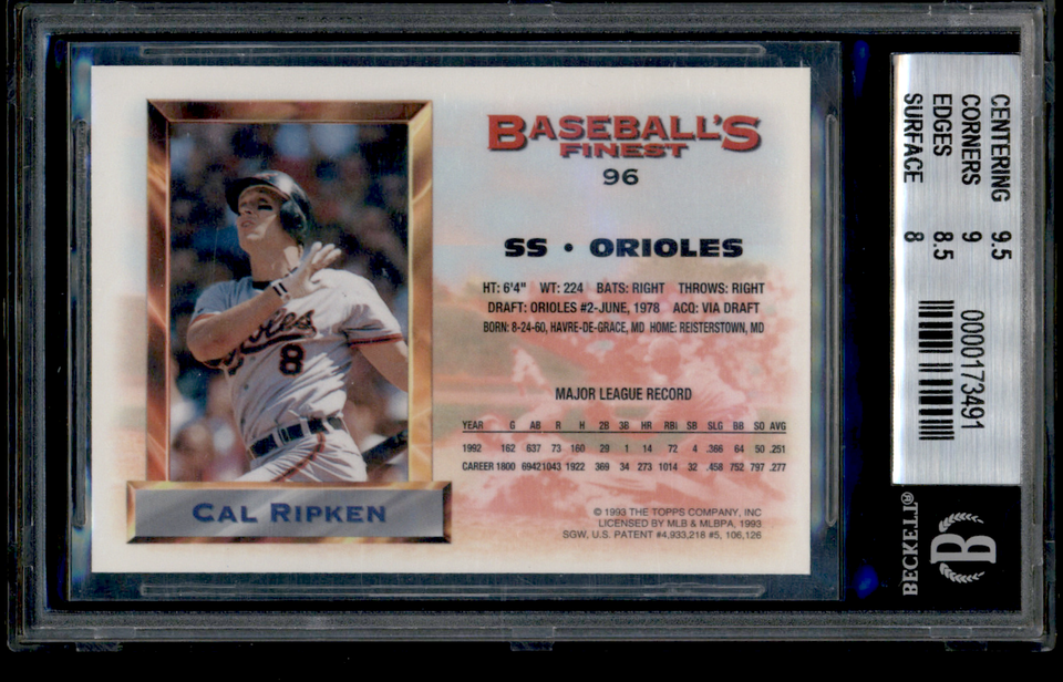 173491 1993 Topps Finest #96 Cal Ripken All Stars Baltimore Orioles BGS ...