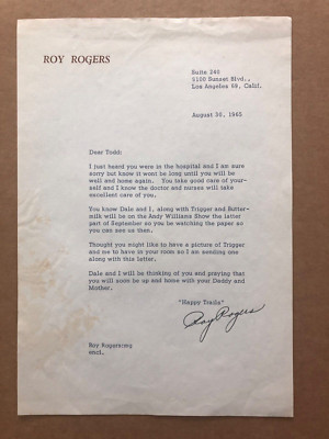 Vintage ROY ROGERS Signed / Autographed Letter 1965 Child Hospital ...