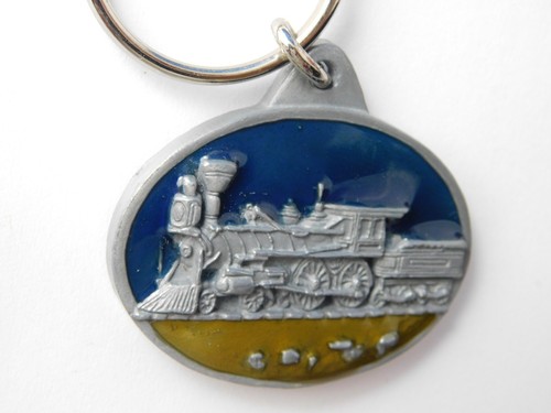 TRAIN KEYCHAIN KEYRING RAILROAD RAILWAY ADVERTISING 1984 VINTAGE ENAMEL ...