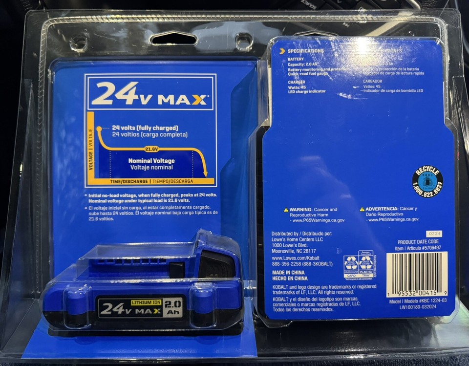 NEW & SEALED-Kobalt 24V Max 2.0Ah Lithium-Ion Battery & Charger Kit # ...
