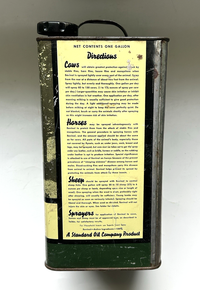 Vintage Bovinol Gallon Tin Can Cow Insect Repellent Killer Standard Oil ...