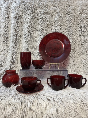 Ruby Red Depression Glass Anchor Hocking Dinner Set 38 Pieces Cream ...