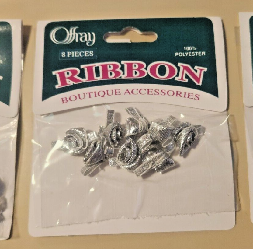 Offray Boutique Accessories Silver METALLIC Ribbon Flowers Craft Roses ...