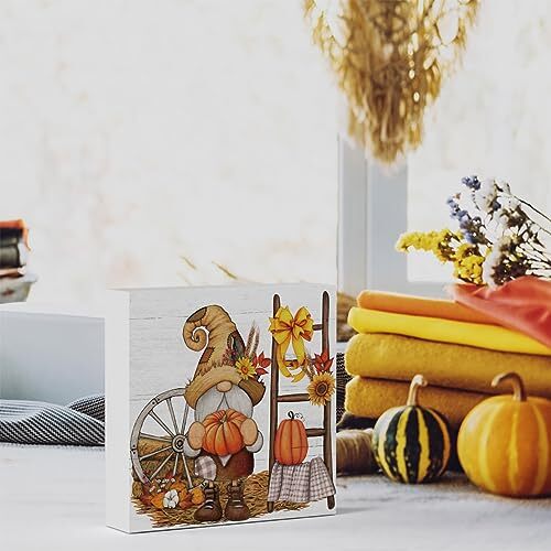 Rustic Fall Gnomes Wood Box Sign Farmhouse Retro Fall Artwork ...