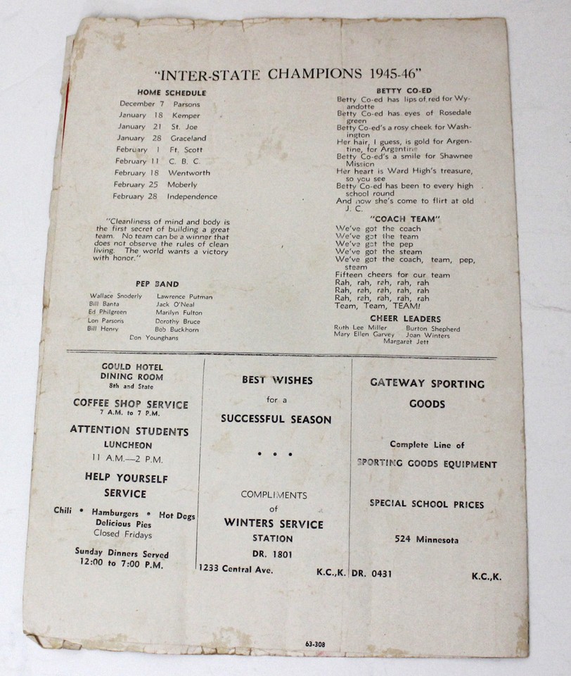 Lon Keller 1946 College Basketball fold out program Coca-Cola referree ...