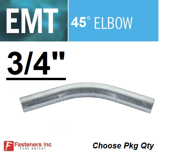 3/4" EMT 45 Degree Elbow UL Galvanized Steel Indoor / Outdoor Choose ...