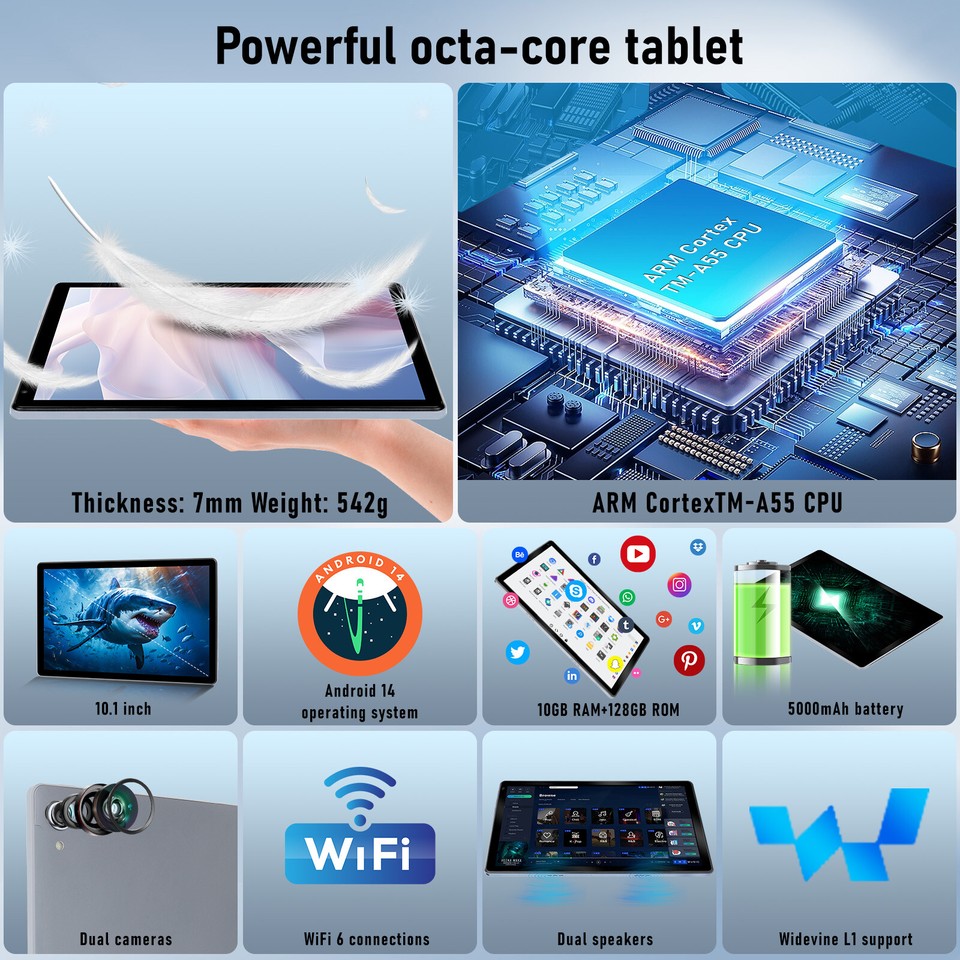 2025 AEEZO 10.1 in Android Tablet 10+128GB Touchscreen Octa-core ...
