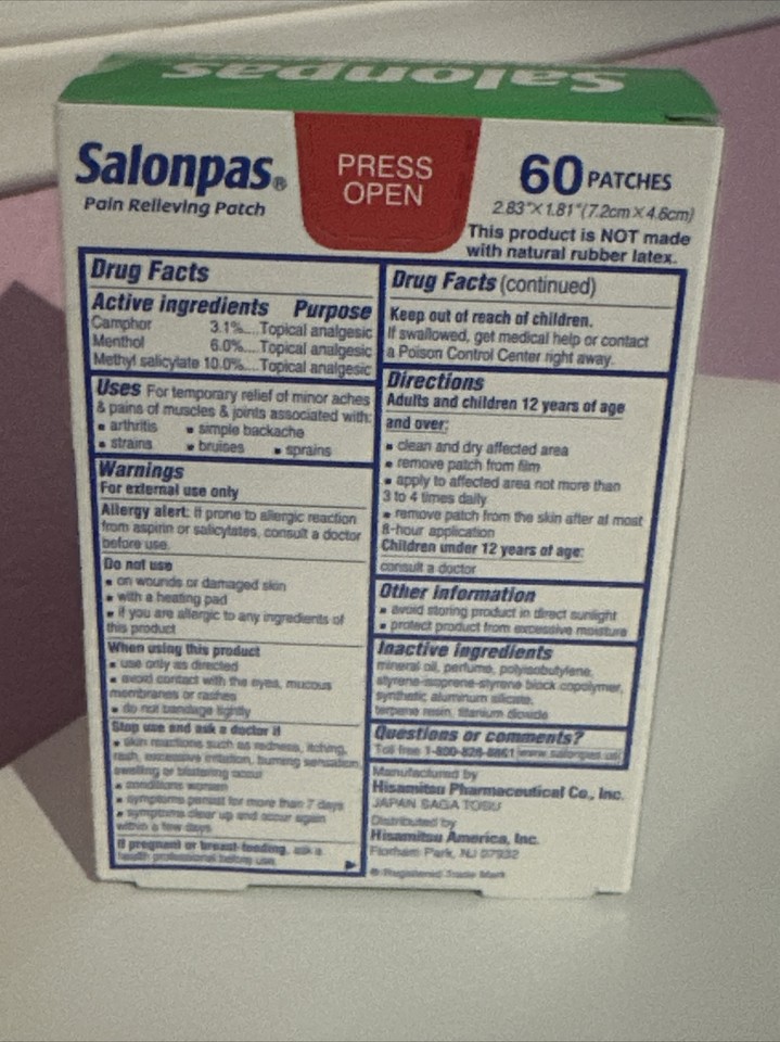 Salonpas Pain Relief Patches - 60 Pack 346581110609| eBay