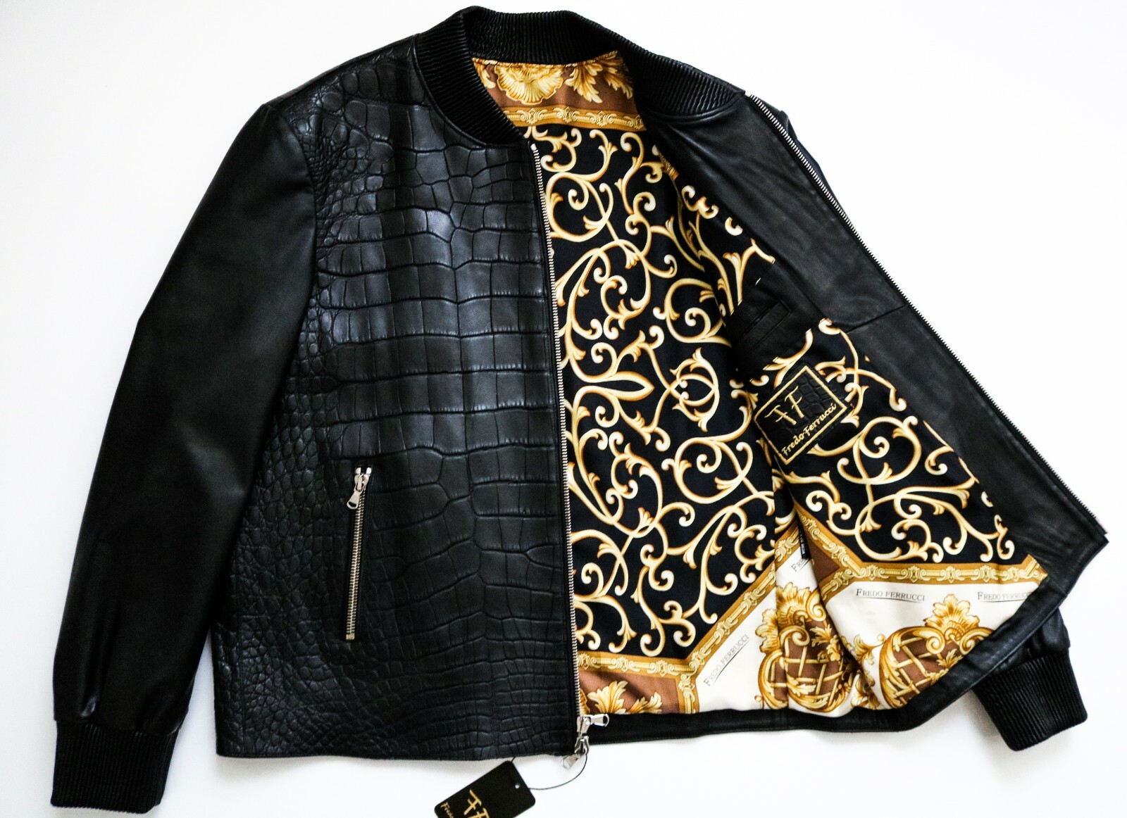 $36795 FREDO FERRUCCI Crocodile Alligator Leather Bomber Jacket 50 Euro ...