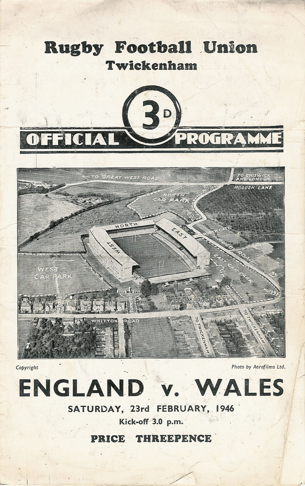 ENGLAND v WALES 1946 RUGBY PROGRAMME 23 FEB - TWICKENHAM - VICTORY ...