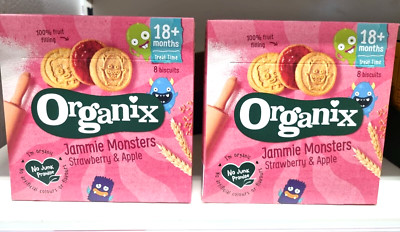 2 x Organix Jammie Monsters Strawberry & Apple Organic Biscuits Cookies ...