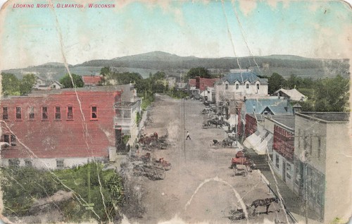GILMANTON WI LOOKING DOWN MAIN STREET c1910 VINTAGE POSTCARD *AS IS ...