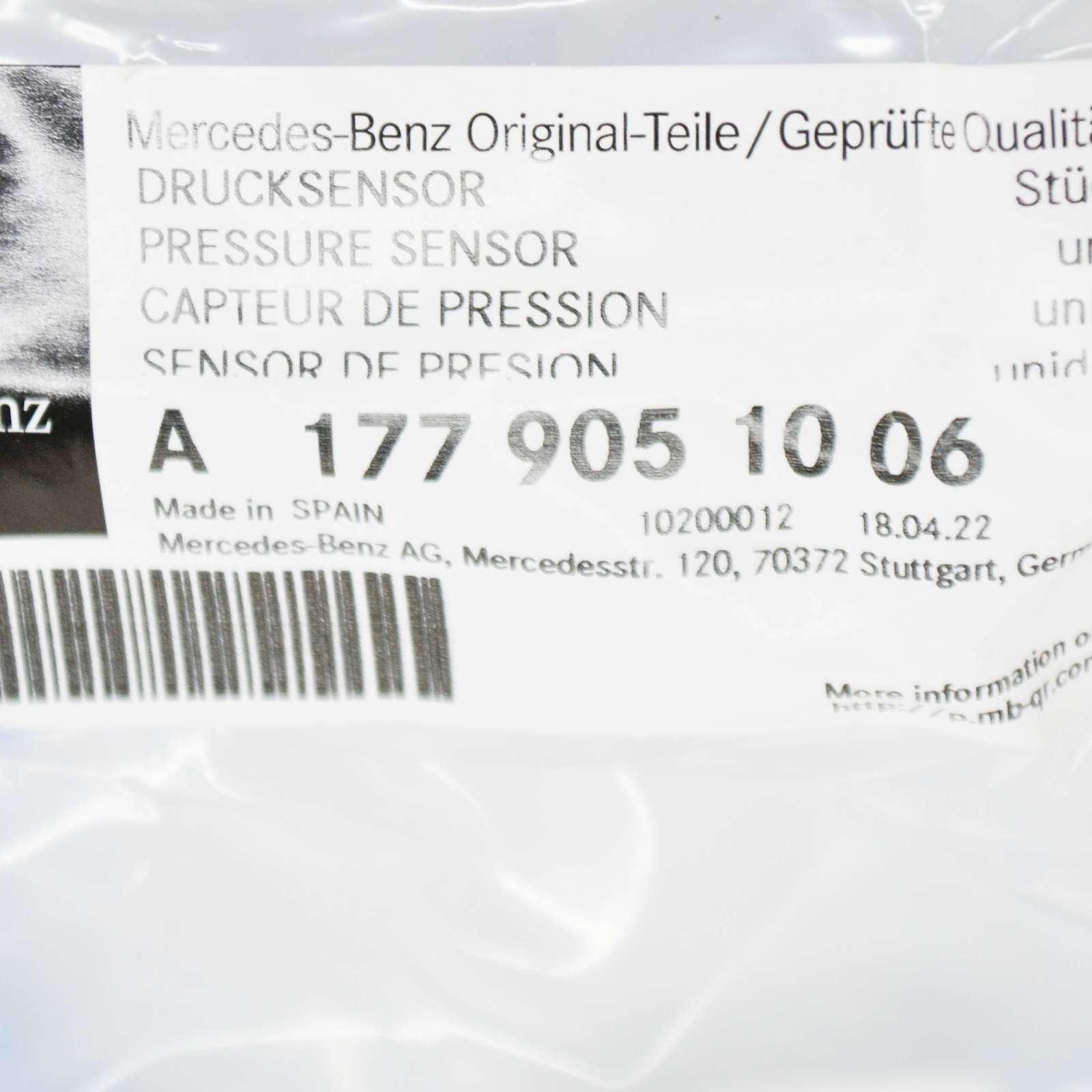 MB A W177 Front Pedestrian Protection Pressure Sensor A1779051006 NEW ...